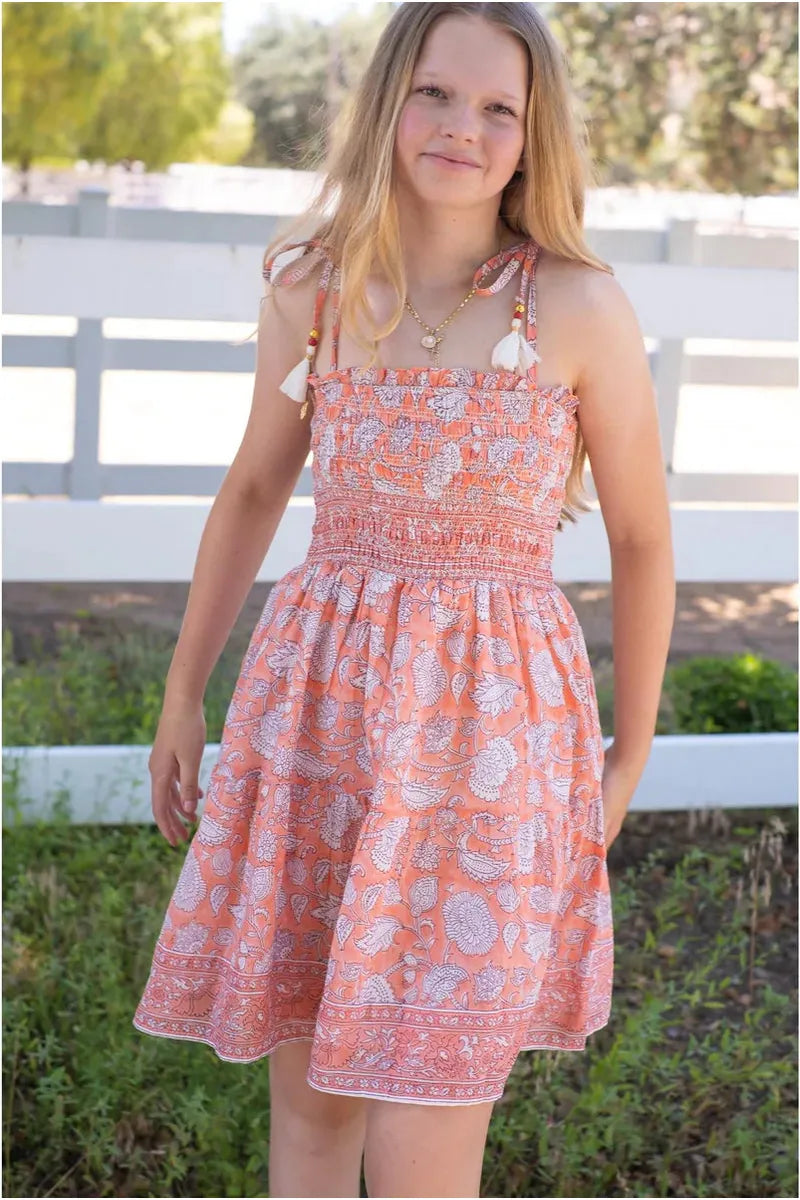 Girl's Coral Smocked Samantha Dress – Carrie Dunham