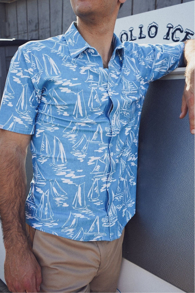 Men's Blue Sea Regatta Boatyard Button Down Shirt – Carrie Dunham