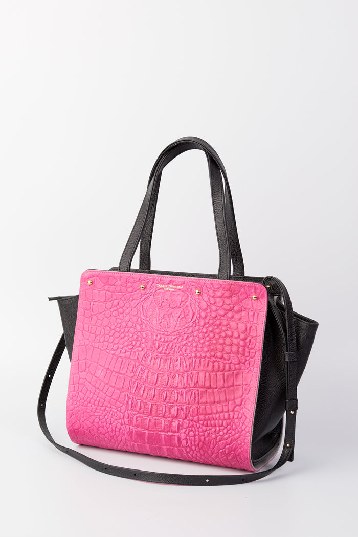 Lizzie Reversible Handbag Cover: Hot Pink Embossed Croc Leather/Grey L ...