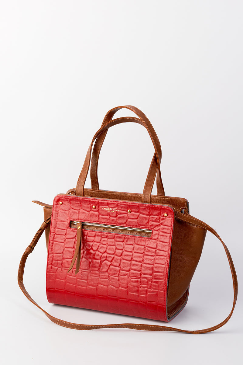 Lizzie Reversible Handbag Cover: Red Embossed Croc Italian Leather/Cha ...