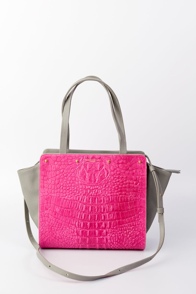 Lizzie Reversible Handbag Cover: Hot Pink Embossed Croc Leather/Grey L ...