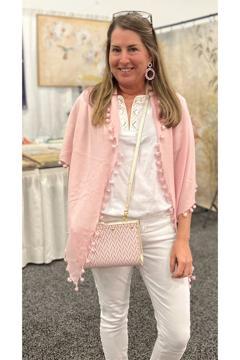 Shell Pink Cashmere Pom Pom Wrap – Carrie Dunham